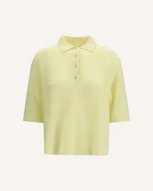 ALLUDE Short Sleeve Cashmere Polo Sweater - Yellow