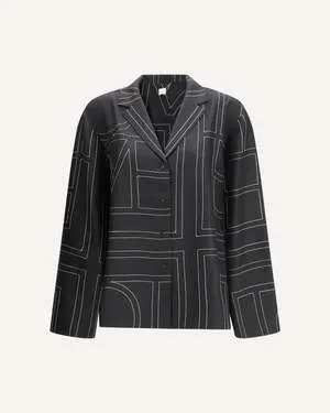 TOTEME Silk-twill Monogram Embroidered Shirt - Black