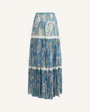 Etro Silk Crepon Maxi Skirt With Paisley Motif - Multicolour