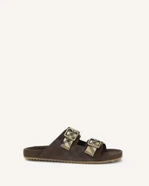 Burberry Burberry Check Suede Urchin Sandals Brown