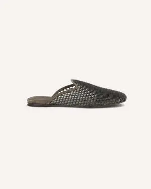 Brunello Cucinelli Suede Mules With Precious Net Embroidery