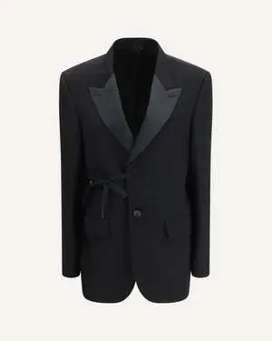 Balenciaga Wool Wrap Tailored Jacket With Drawstring Waist - Black