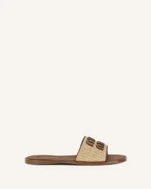 Miu Miu Raffia Slip-on Sandals With Logo Detail