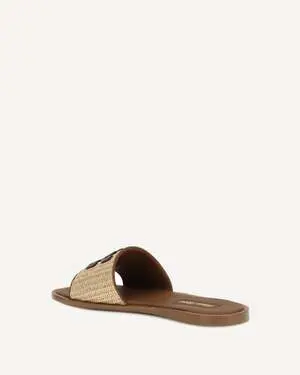 Miu Miu Raffia Slip-on Sandals With Logo Detail