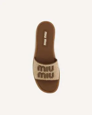 Miu Miu Raffia Slip-on Sandals With Logo Detail