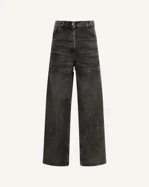 Attico High-waisted Wide-leg Jeans With Cut-out Detail - Black