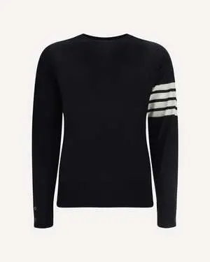 Thom Browne Virgin Wool Crew Neck Sweater With Signature Stripes - Blue