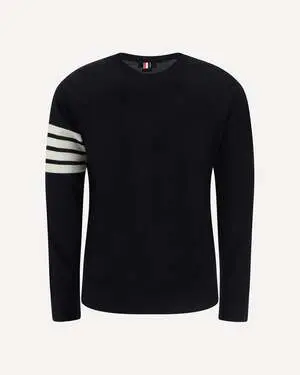 Thom Browne Virgin Wool Crew Neck Sweater With Signature Stripes - Blue