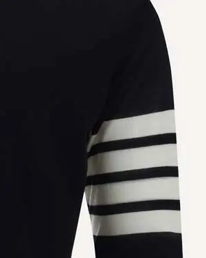 Thom Browne Virgin Wool Crew Neck Sweater With Signature Stripes - Blue