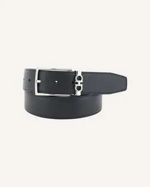 FERRAGAMO Gancini Logo Reversible Leather Belt - Black