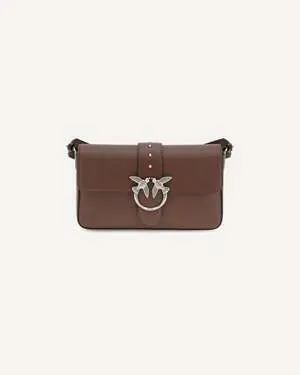 Pinko Love One Shoulder Bag In Smooth Calf Leather - Brown