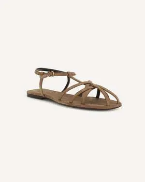 HERBERT LEVINE Suede Cage Sandals - Brown