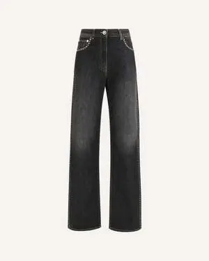 Versace Straight Jeans With Stud Embellishments - Black