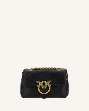 Pinko Love Mini Puff Leather Shoulder Bag With Gold Tone Logo Clasp - Black