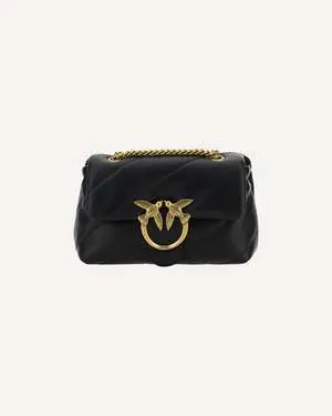 Pinko Love Mini Puff Leather Shoulder Bag With Gold Tone Logo Clasp - Black