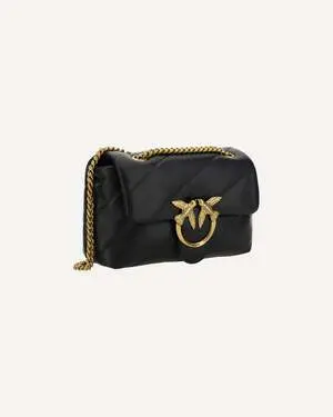 Pinko Love Mini Puff Leather Shoulder Bag With Gold Tone Logo Clasp - Black