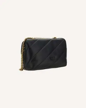 Pinko Love Mini Puff Leather Shoulder Bag With Gold Tone Logo Clasp - Black