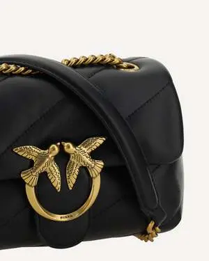 Pinko Love Mini Puff Leather Shoulder Bag With Gold Tone Logo Clasp - Black