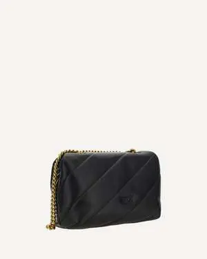 Pinko Love Mini Puff Leather Shoulder Bag With Gold Tone Logo Clasp - Black
