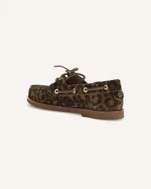 GIANVITO ROSSI Leopard Print Lace Up Flat Loafer Shoes - Multicolour
