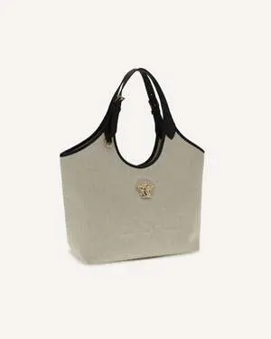 Versace La Medusa Tote Bag In Calf Leather And Fabric - Beige