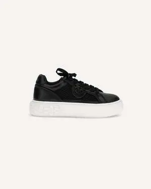 Pinko Yoko Leather And Mesh Sneakers - Black
