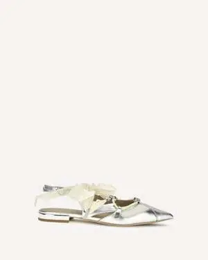Pinko Metallic Leather Gianira Ballerinas With Ribbon Ankle Wrap