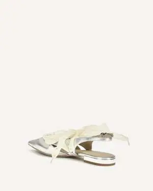 Pinko Metallic Leather Gianira Ballerinas With Ribbon Ankle Wrap