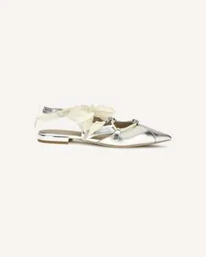 Pinko Metallic Leather Gianira Ballerinas With Ribbon Ankle Wrap