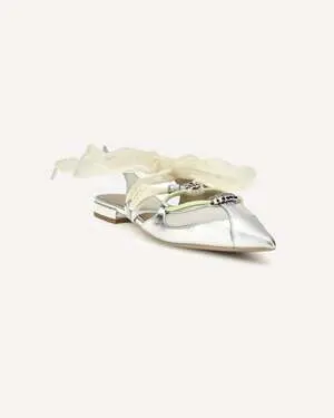 Pinko Metallic Leather Gianira Ballerinas With Ribbon Ankle Wrap