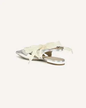 Pinko Metallic Leather Gianira Ballerinas With Ribbon Ankle Wrap