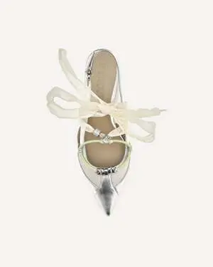 Pinko Metallic Leather Gianira Ballerinas With Ribbon Ankle Wrap