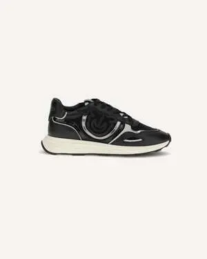 Pinko Zoe Leather And Mesh Sneakers - Black