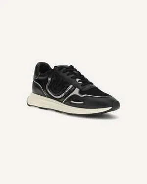Pinko Zoe Leather And Mesh Sneakers - Black