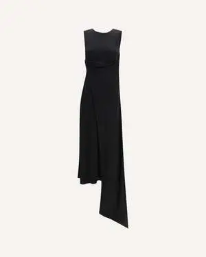 Ami Long Jersey Dress With Lavallière Collar