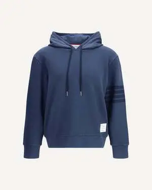 Thom Browne Cotton Hoodie With Signature Stripes - Blue