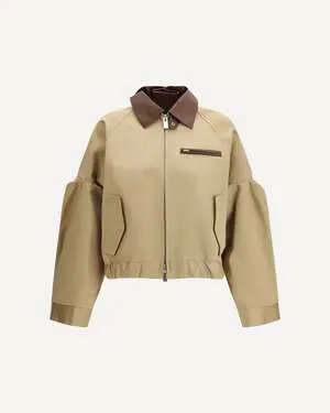Sacai Cotton Jacket With Leather Accents - Beige