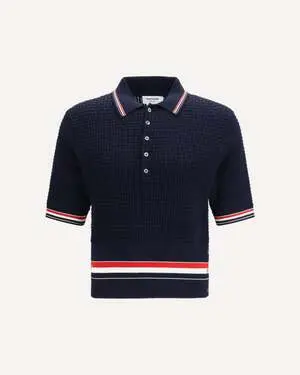 Thom Browne Woven Cotton Polo - Blue