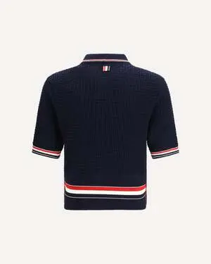 Thom Browne Woven Cotton Polo - Blue