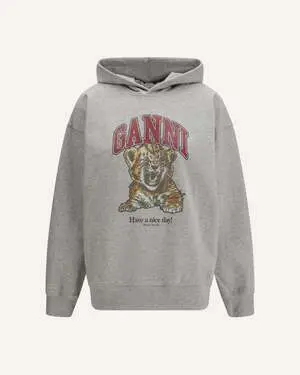 GANNI Tiger Print Graphic Hoodie - Grey