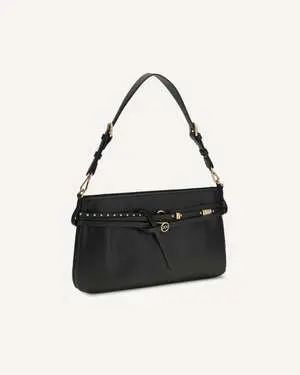 Pinko Leather Shoulder Bag With Gold Tone Embellishments