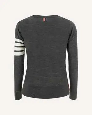 Thom Browne Virgin Wool Sweater With Signature Stripes - Grey