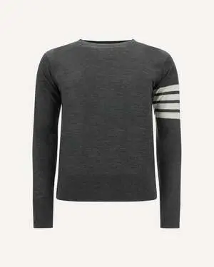Thom Browne Virgin Wool Sweater With Signature Stripes - Grey