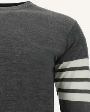 Thom Browne Virgin Wool Sweater With Signature Stripes - Grey