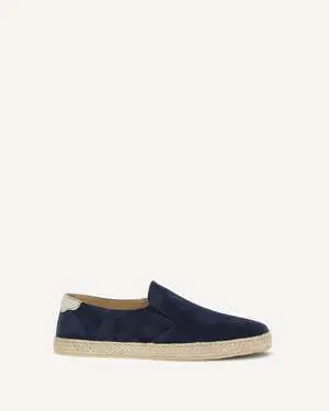 Brunello Cucinelli Suede Slip-on Sneakers With Raffia Sole - Blue