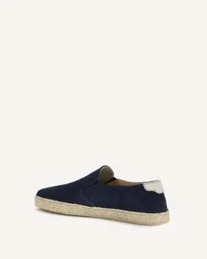 Brunello Cucinelli Suede Slip-on Sneakers With Raffia Sole - Blue