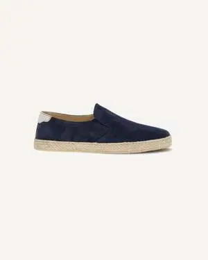 Brunello Cucinelli Suede Slip-on Sneakers With Raffia Sole - Blue