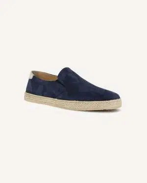 Brunello Cucinelli Suede Slip-on Sneakers With Raffia Sole - Blue