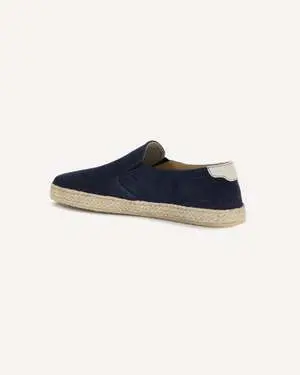 Brunello Cucinelli Suede Slip-on Sneakers With Raffia Sole - Blue