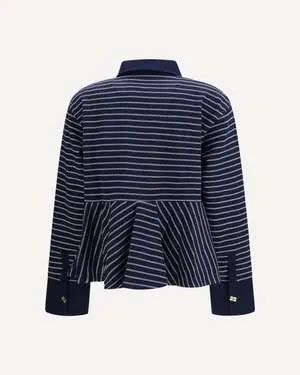 GANNI Striped Peplum Polo Shirt